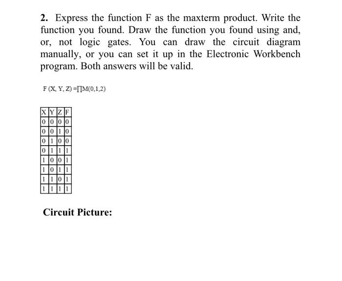 Solved 2. Express the function F as the maxterm product. | Chegg.com