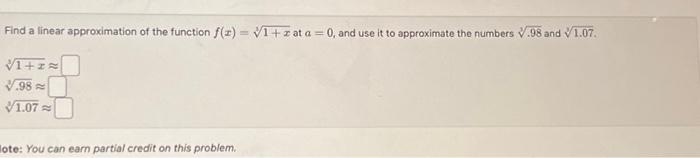 Solved Find a linear approximation of the function f(x) = 1 | Chegg.com
