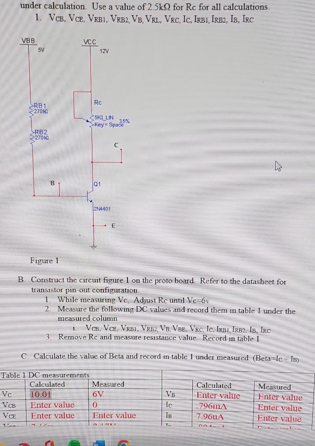 Part I. Dc Values A. Referring to figure 1 , | Chegg.com