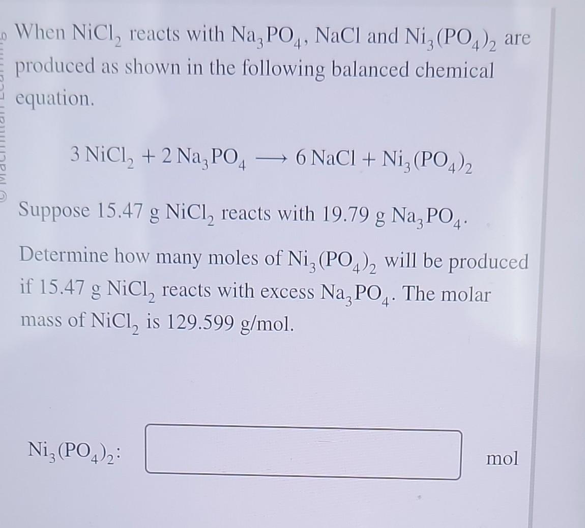 Solved When \\( \\mathrm{NiCl}_{2} \\) reacts with \\( | Chegg.com