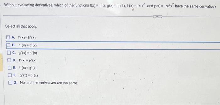 Solved Without evaluating derivatives, which of the | Chegg.com