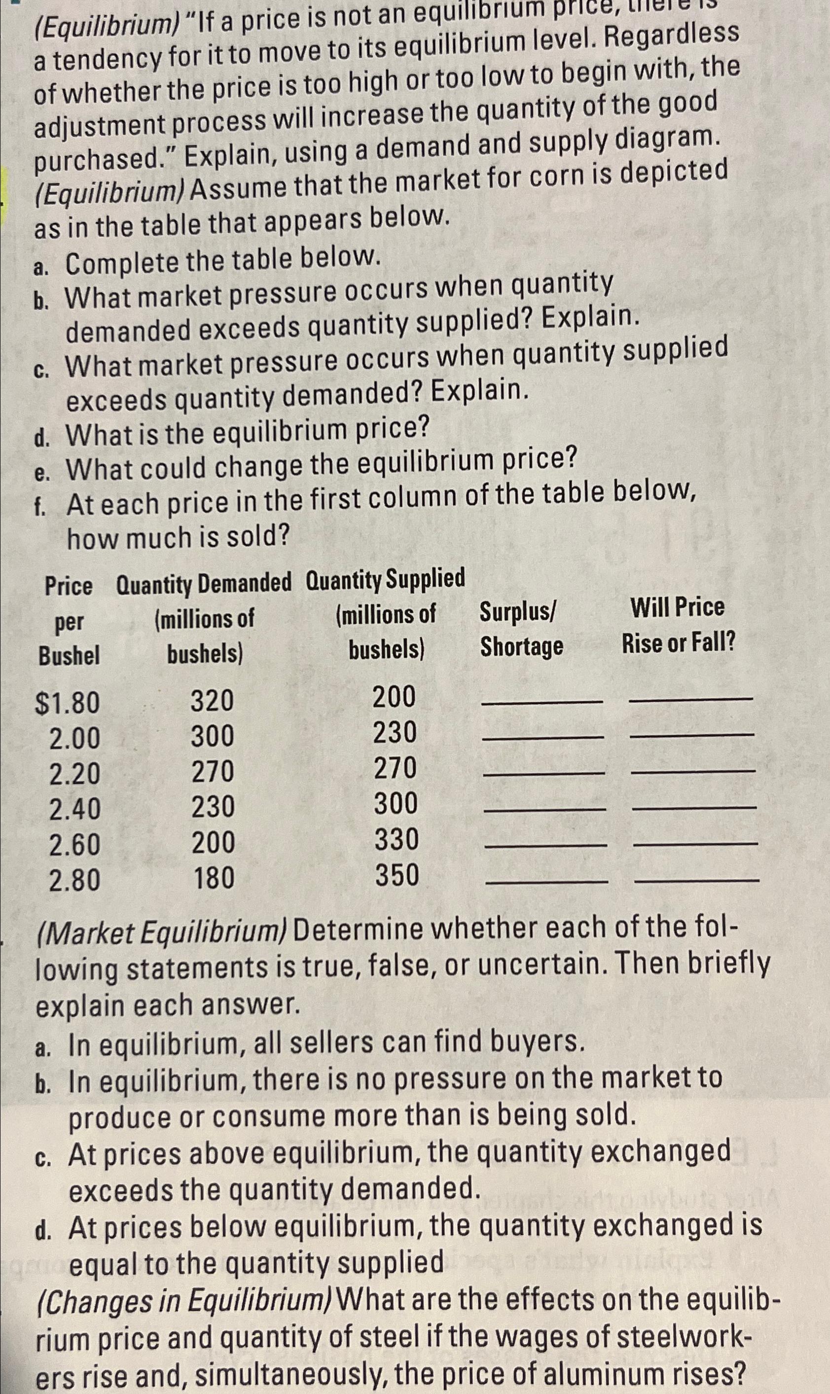 Solved (Equilibrium) "If a price is not an equilibrium | Chegg.com