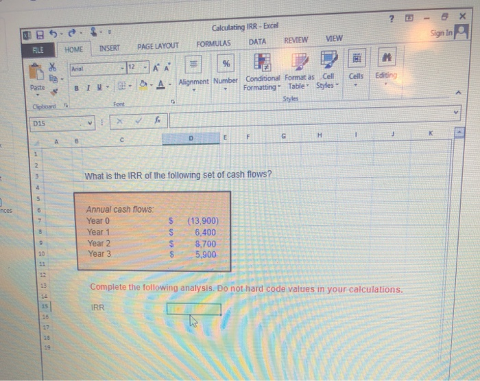 Solved Ob 5 File Home Insert Calculating Irr Excel