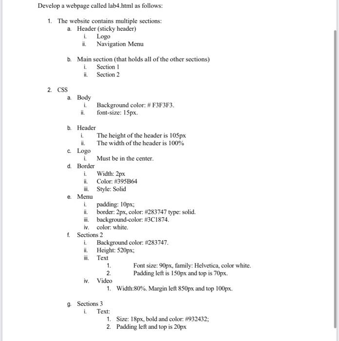 Develop a webpage called lab4.html as follows: 1. The | Chegg.com