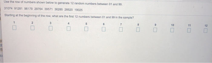Solved Use the row of numbers shown below to generate 12 | Chegg.com