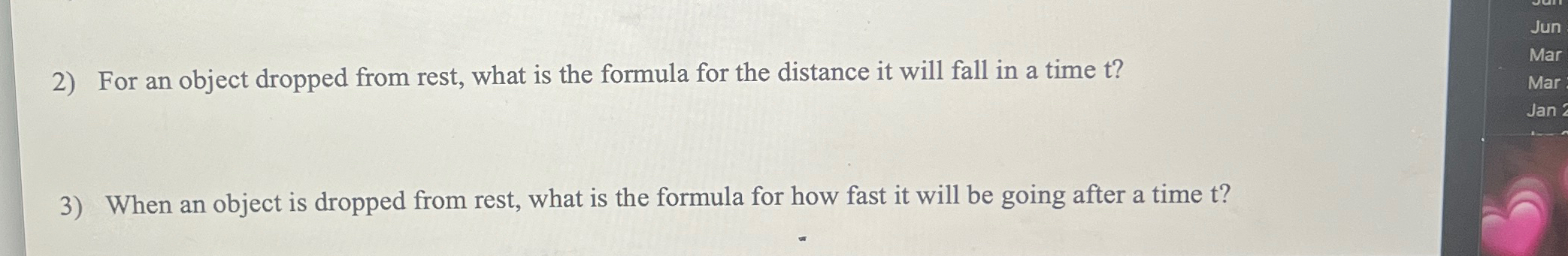 Solved For an object dropped from rest, what is the formula | Chegg.com