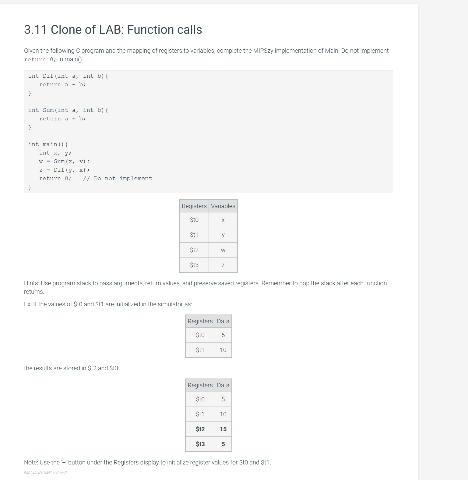 Solved addi $sp, ﻿$zero, 8188 ﻿ # Assume program stack | Chegg.com