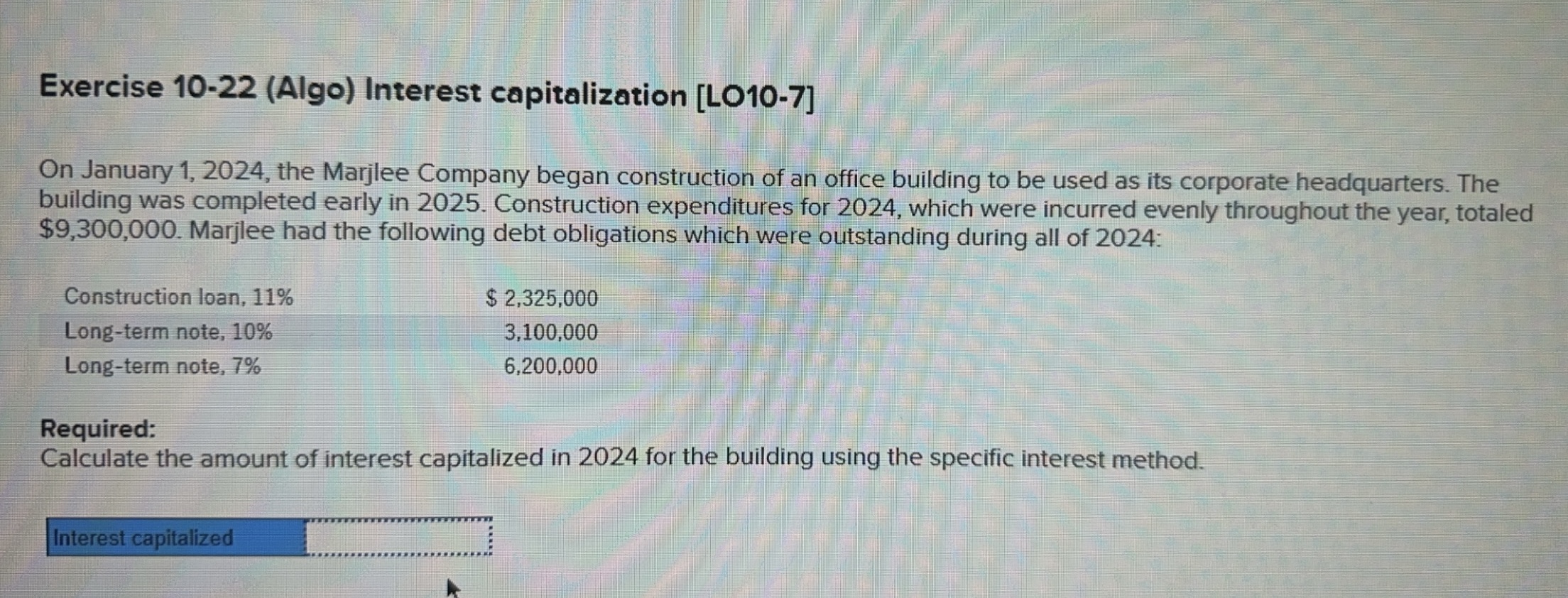 Solved Exercise 10-22 (Algo) ﻿Interest capitalization | Chegg.com