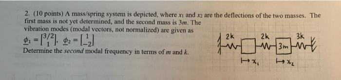 Solved 2. (10 points) A mass/spring system is depicted, | Chegg.com