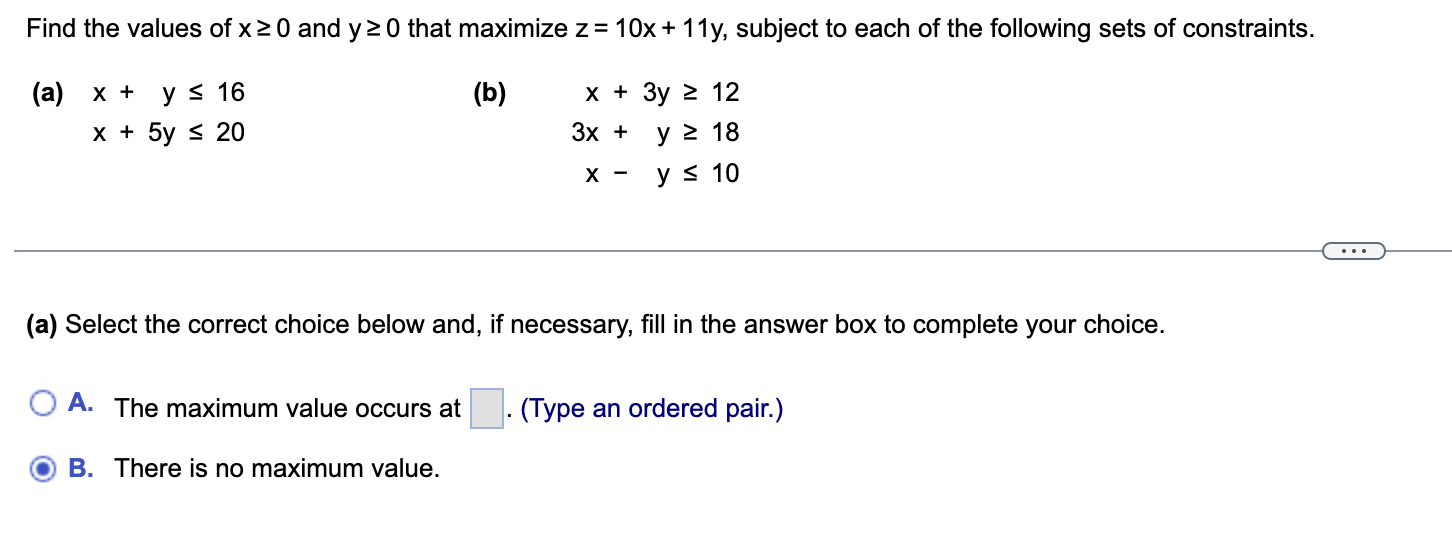 Solved Find the values of x≥0 ﻿and y≥0 ﻿that maximize | Chegg.com