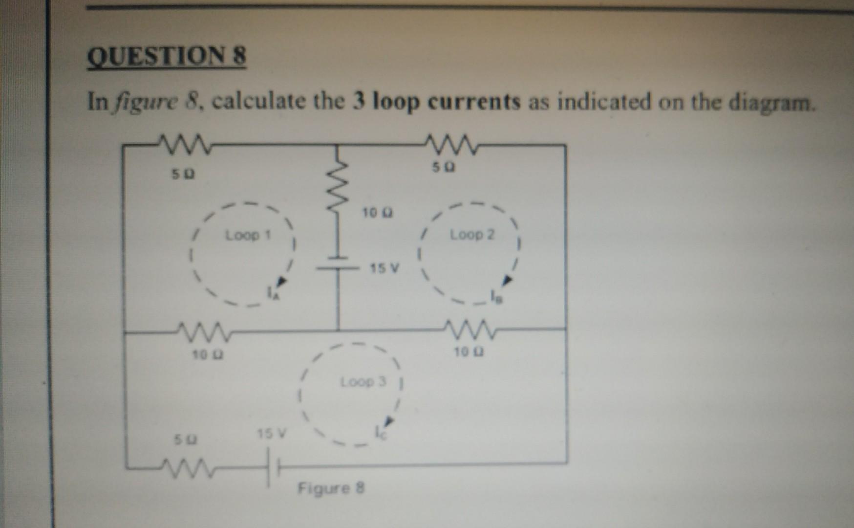 Solved In figure 8 , calculate the 3 loop currents as | Chegg.com