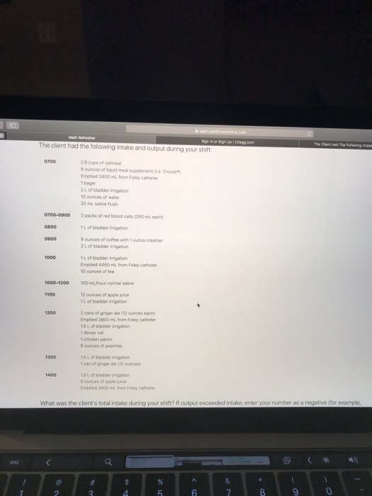 Solved mon. The client had the following intake and output | Chegg.com