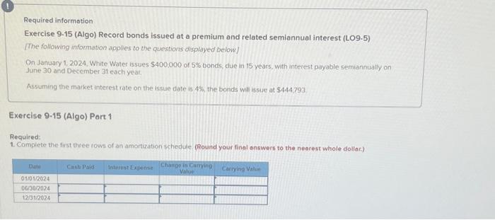 Solved Required information Exercise 9.15 (Algo) Record | Chegg.com