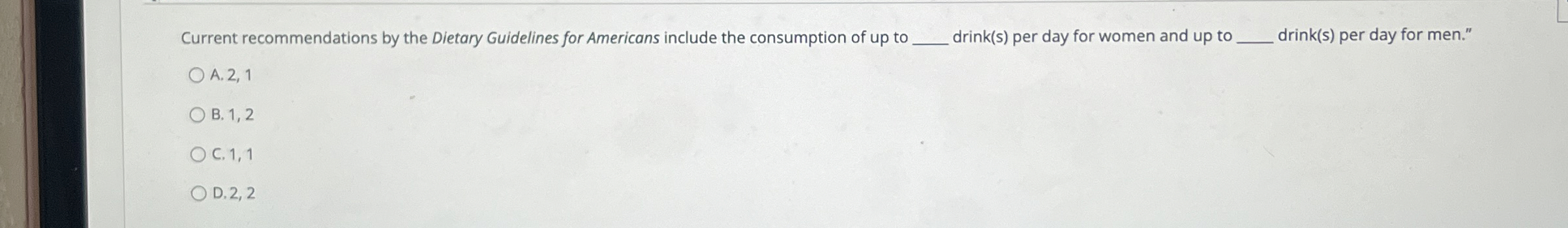 Solved Current recommendations by the Dietary Guidelines for | Chegg.com