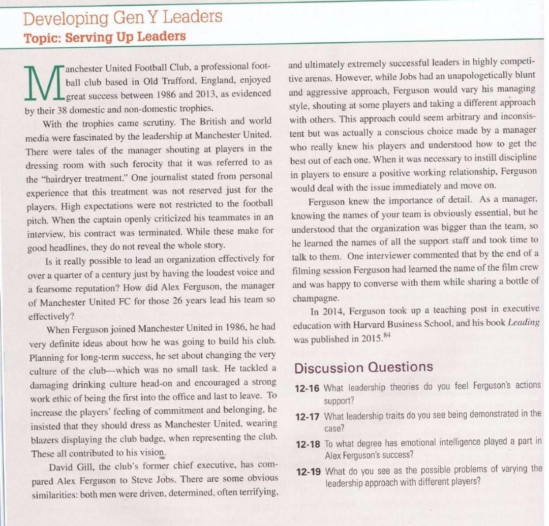 Solved Developing Gen Y Leaders Topic: Serving Up Leaders | Chegg.com