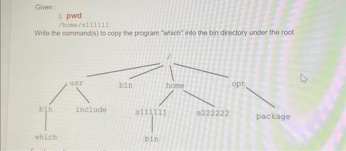 Solved Given : $ pwd /home/s111111 Write the command(s) to | Chegg.com