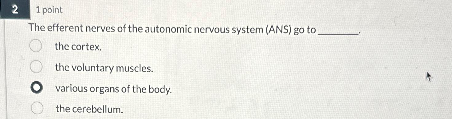 Solved 21 ﻿pointThe efferent nerves of the autonomic nervous | Chegg.com