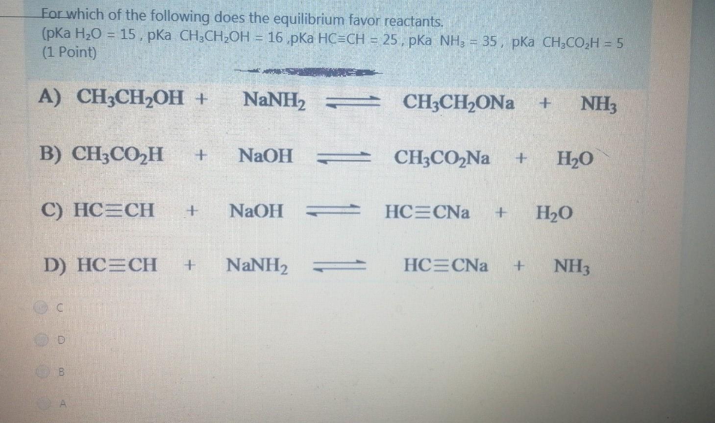 Solved For which of the following does the equilibrium favor | Chegg.com