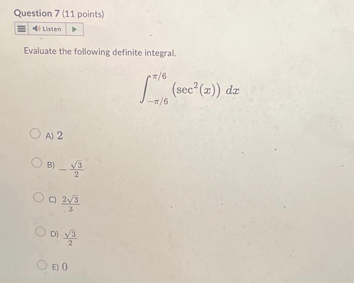Solved Evaluate the following definite integral. | Chegg.com
