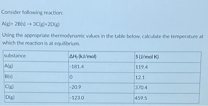 Solved Consider Following Reaction A G 2 B S →3c
