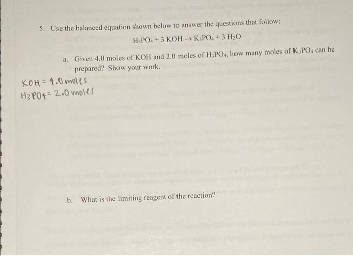 Solved 5. Use the balanced equation shown below to answer | Chegg.com