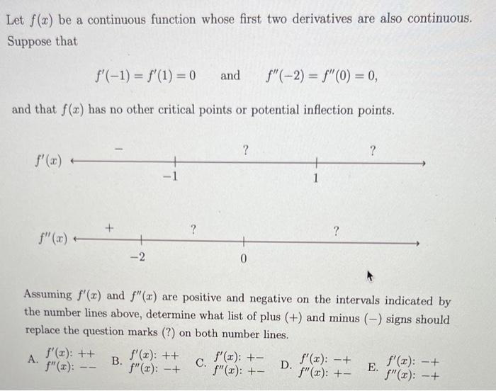 Solved Let f(x) be a continuous function whose first two | Chegg.com
