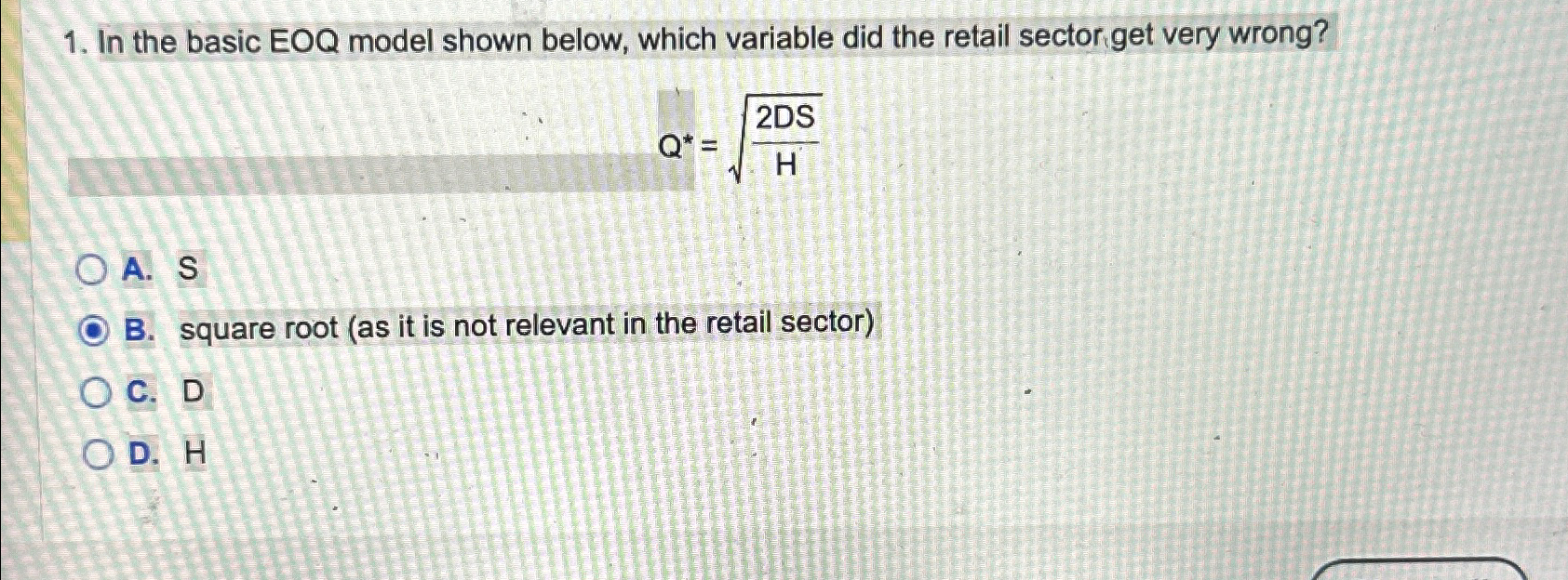 Solved In the basic EOQ model shown below, which variable | Chegg.com