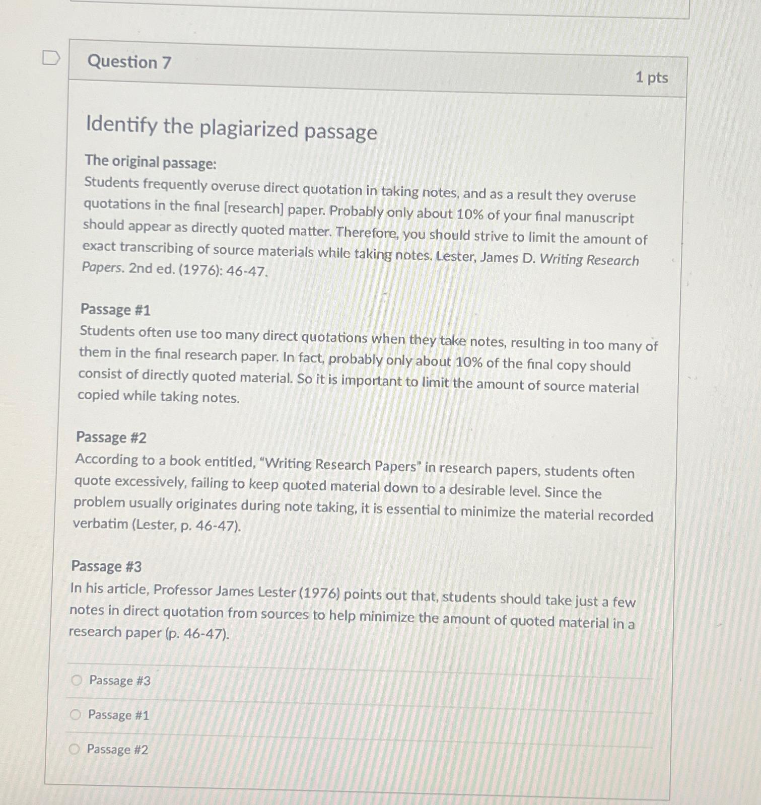 Solved Question 71 ﻿ptsIdentify the plagiarized passageThe | Chegg.com