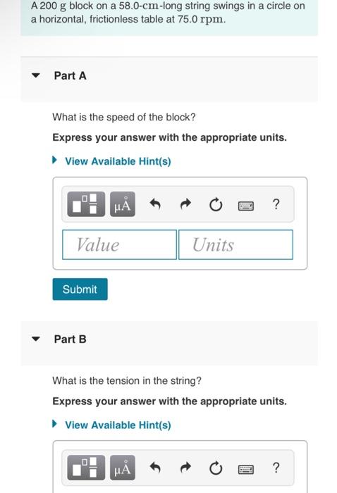 Solved A 200 g block on a 58.0−cm−-ong string swings in a | Chegg.com