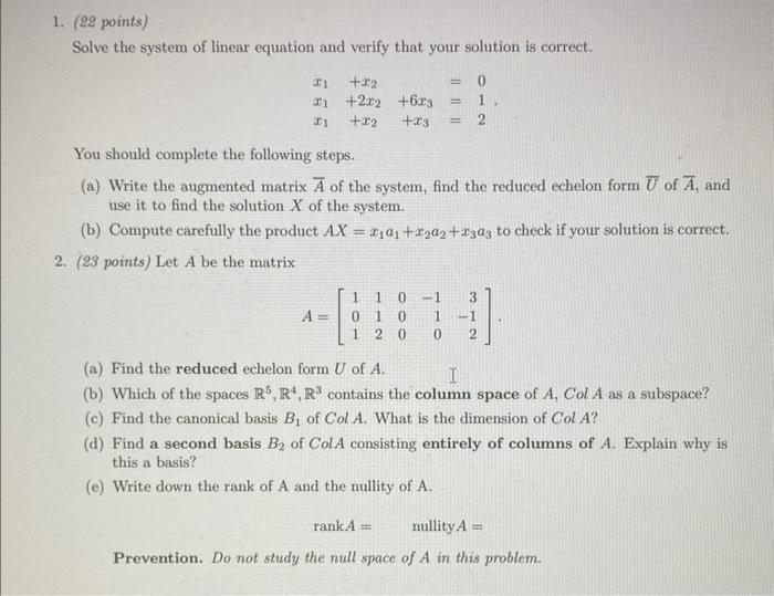 Solved 1. (22 points) Solve the system of linear equation | Chegg.com