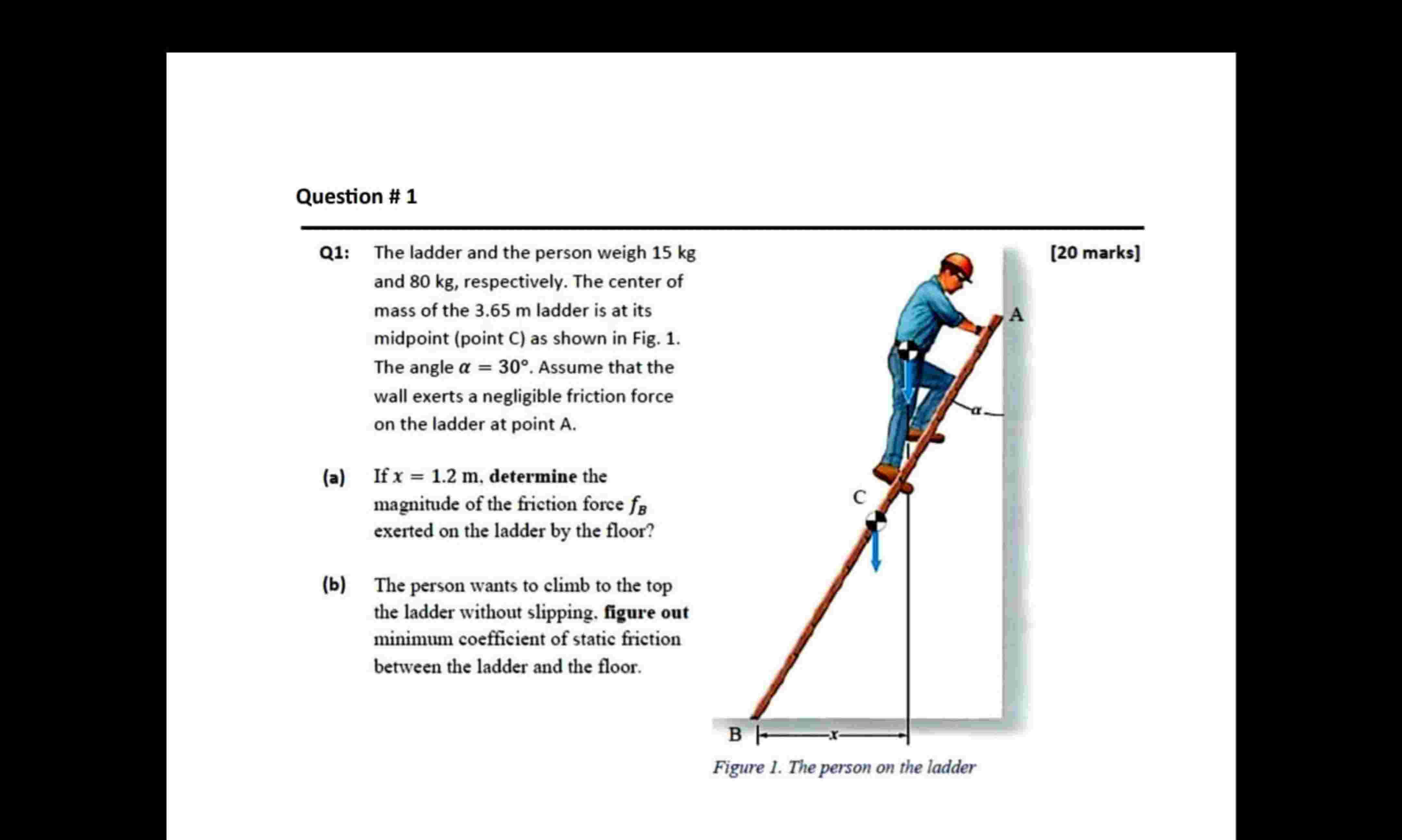 Question # 1Q1: The ladder and the person weigh 15 kg | Chegg.com