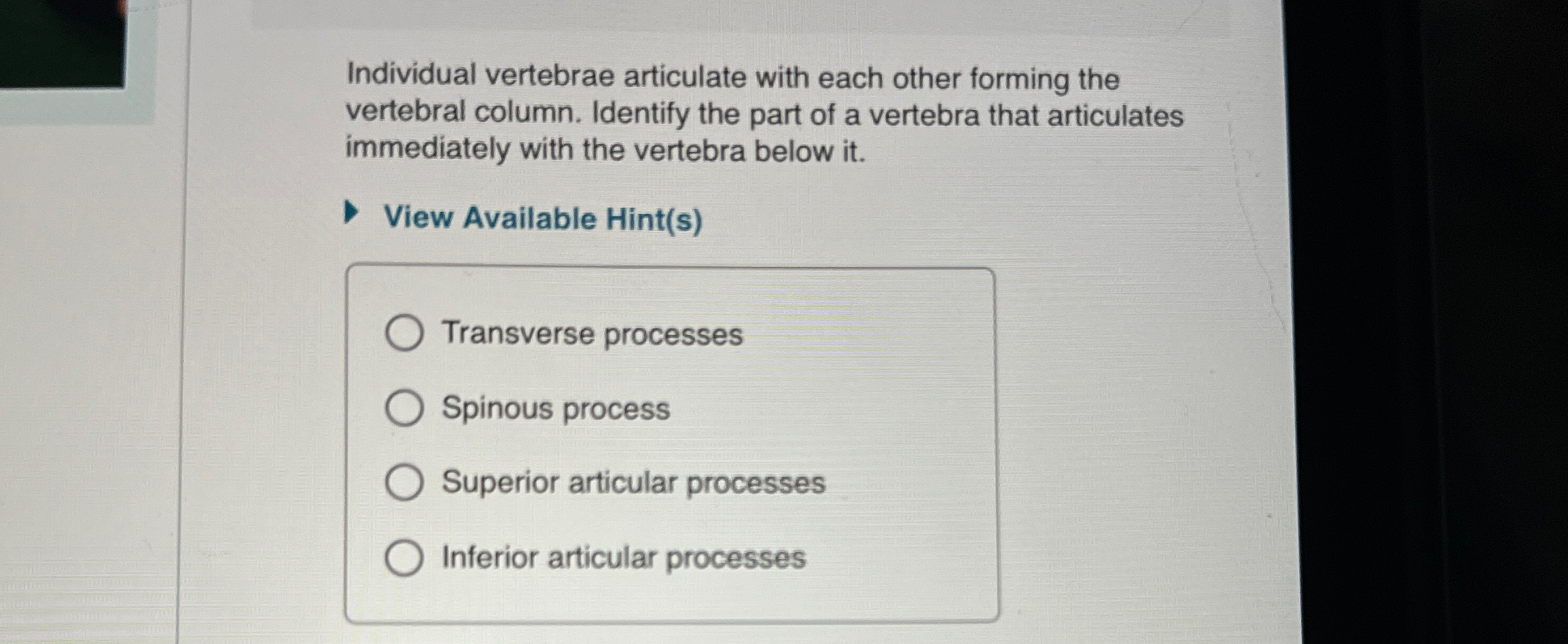 Solved Individual vertebrae articulate with each other | Chegg.com