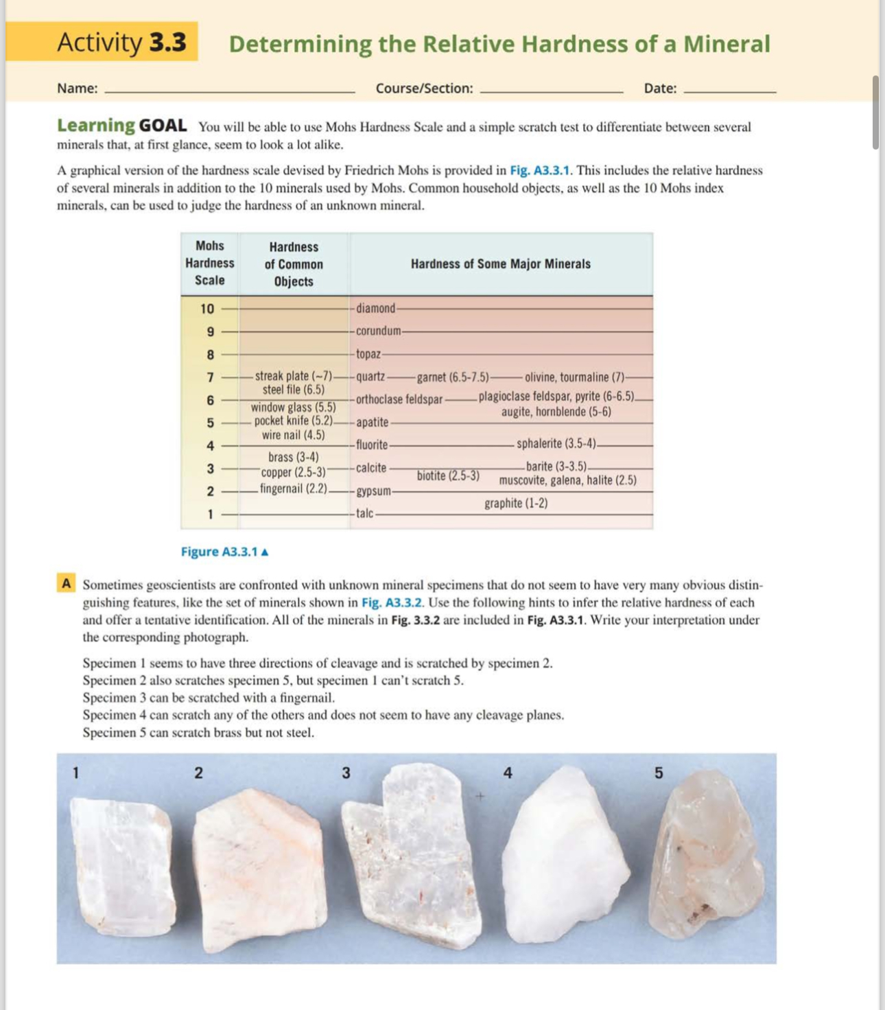 Solved Activity 3.3 ﻿Determining the Relative Hardness of a | Chegg.com