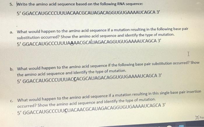 Solved 5. Write the amino acid sequence based on the | Chegg.com