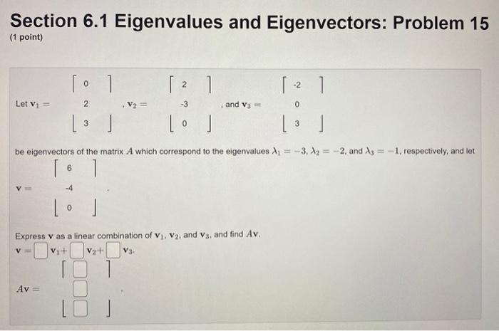 Solved Section 6.1 Eigenvalues and Eigenvectors: Problem 15 | Chegg.com