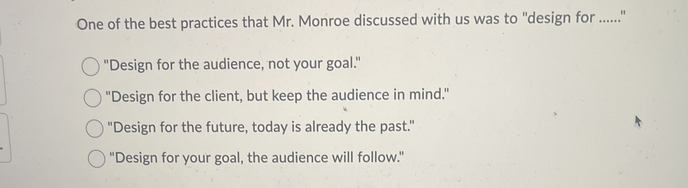 Solved One of the best practices that Mr. ﻿Monroe discussed | Chegg.com