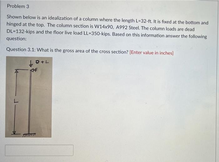 Solved Problem 3 Shown below is an idealization of a column | Chegg.com