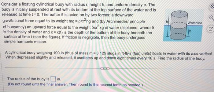 Solved Consider a floating cylindrical buoy with radius r, | Chegg.com