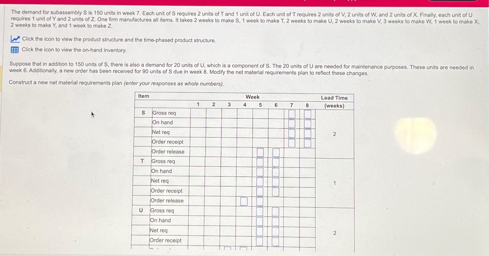 Solved 2 ﻿weeks to make Y, ﻿and 1 ﻿week to make Z.Click the | Chegg.com