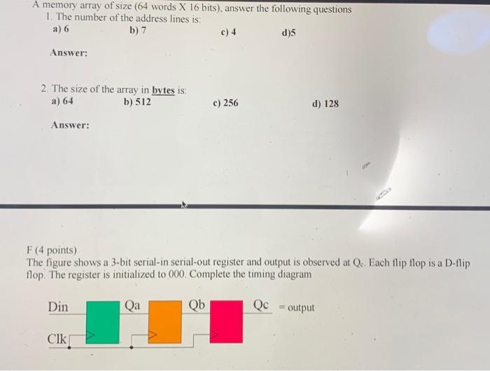 Solved A memory array of size ( 64 words X 16 bits), answer | Chegg.com