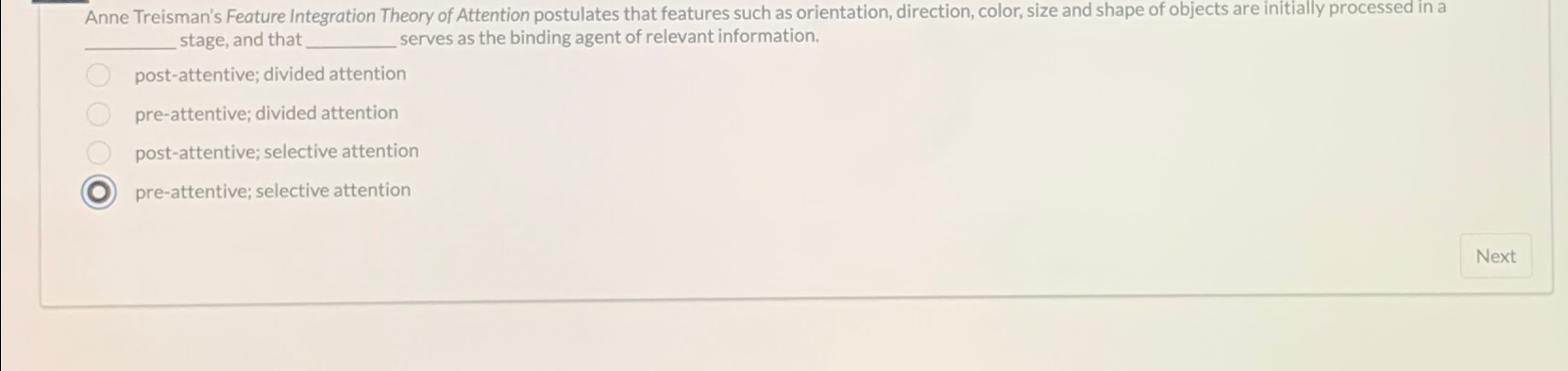 Solved Anne Treisman's Feature Integration Theory of | Chegg.com