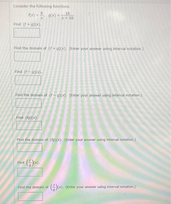 Solved Consider the following functions. f(x)=x8,g(x)=x+1010 | Chegg.com