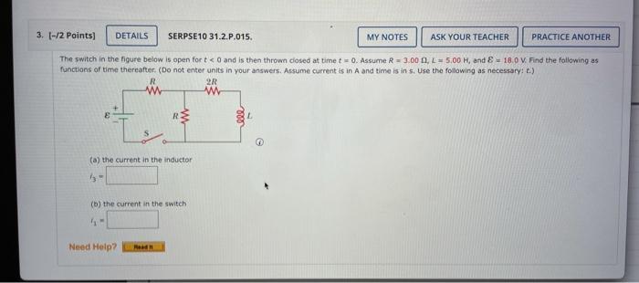 Solved 3. 1-/2 Points) DETAILS SERPSE10 31.2.P.015, MY NOTES | Chegg.com Solved 3. 1-/2 Points) DETAILS SERPSE10 31.2.P.015, MY NOTES | Chegg.com