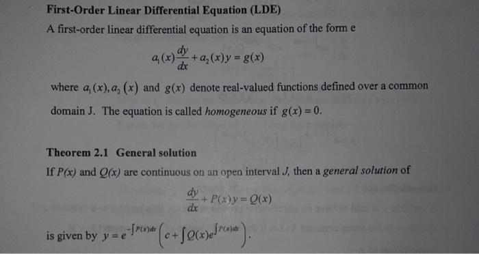 Solved First-Order Linear Differential Equation (LDE) A | Chegg.com