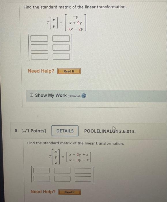 Solved Find the standard matrix of the linear | Chegg.com