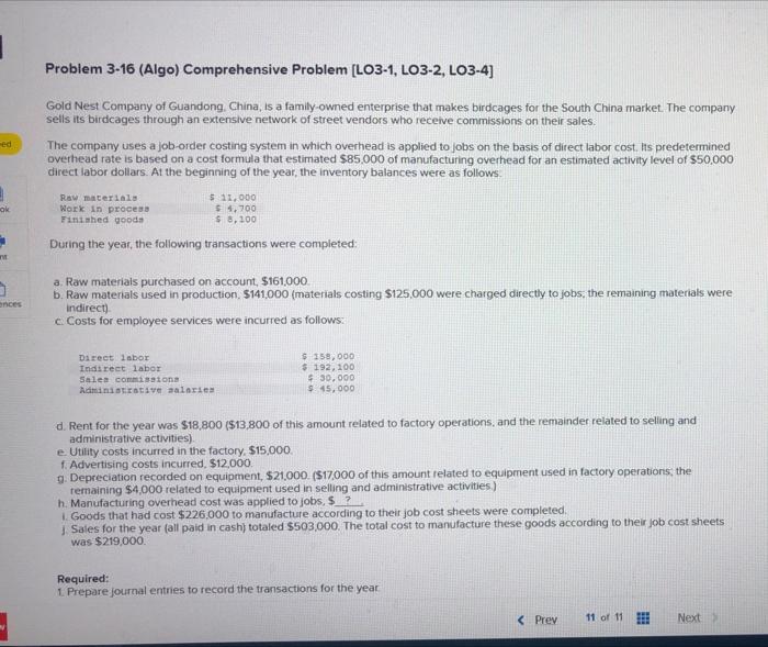 Solved Problem 3-16 (Algo) Comprehensive Problem [LO3-1, | Chegg.com