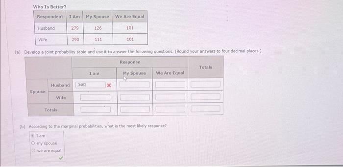 Solved Who Is Better Develop A Joint Probablity Table And 9567