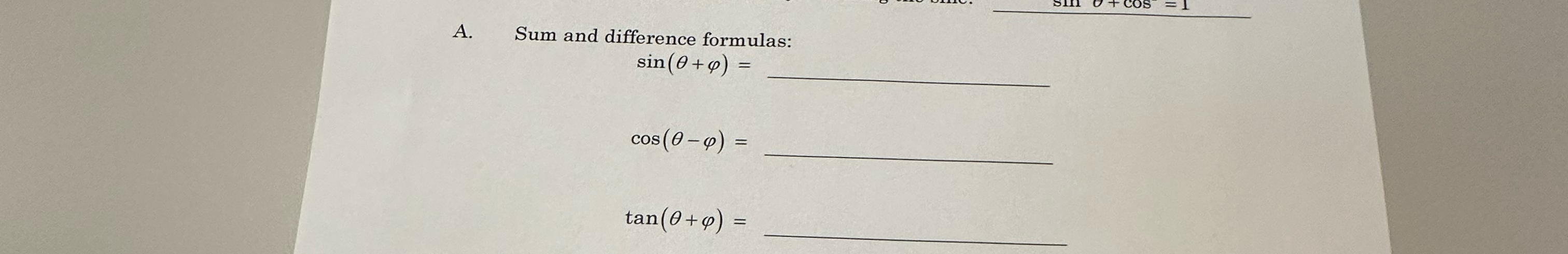 Solved A. ﻿Sum and difference | Chegg.com