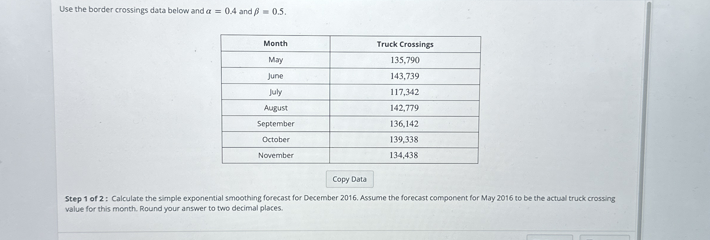 Solved Use the border crossings data below and α=0.4 ﻿and | Chegg.com