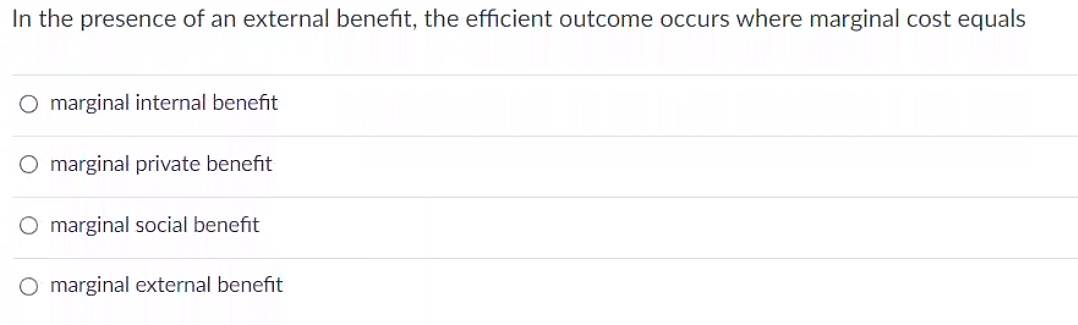 Solved In the presence of an external benefit, the efficient | Chegg.com